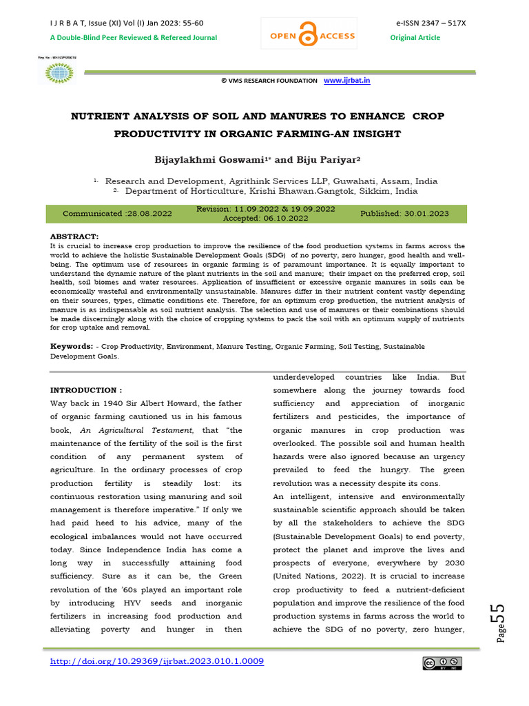 Nutrient Analysis of Soil and Manures To Enhance Crop | PDF | Manure ...