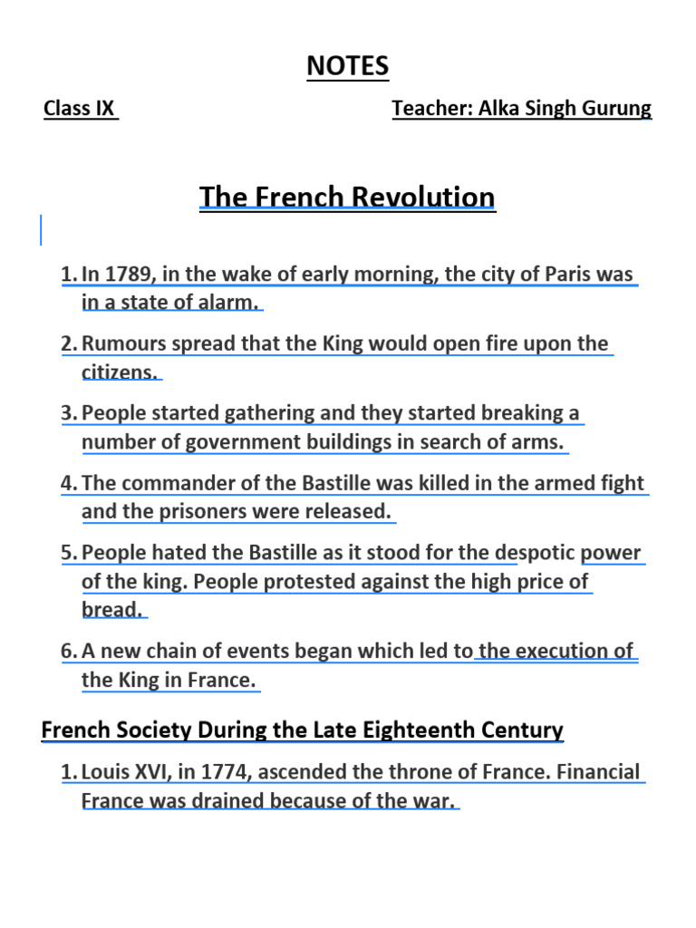 Notes-The French Revolution | PDF | Slavery | Reign Of Terror