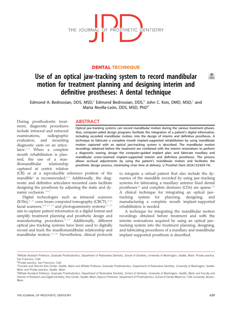Optical Jaw Tracking in Prosthodontics | PDF | Dental Implant | Prosthesis