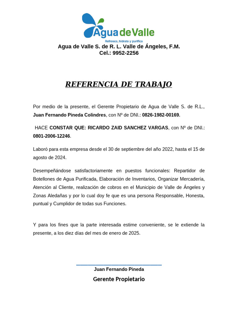 Agua de Valle Constancia | PDF