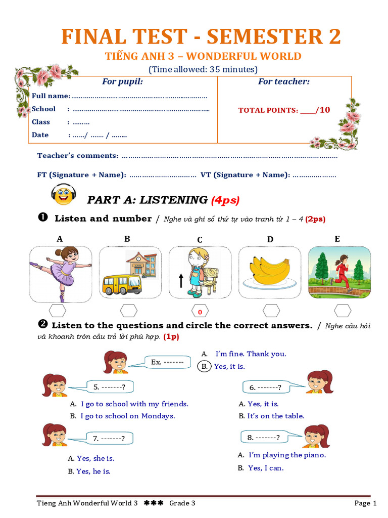 Grade 3-WW 3-Test 2 (4 K Năng) | PDF
