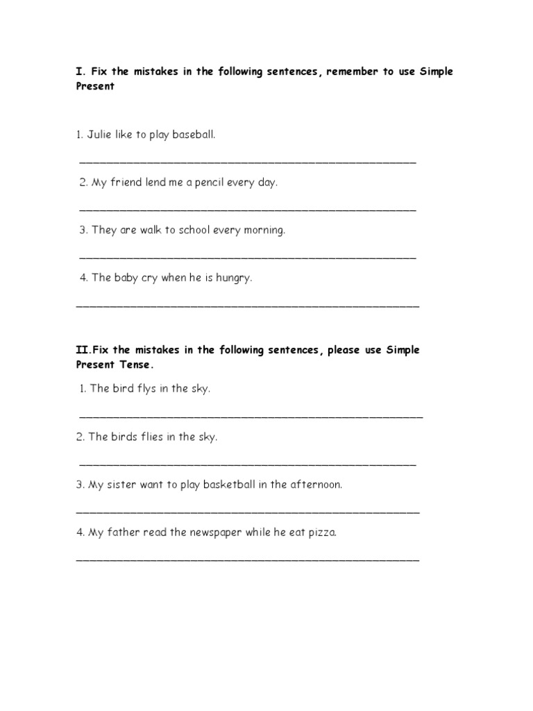 Correcting Simple Present Tense Errors | PDF | Grammar