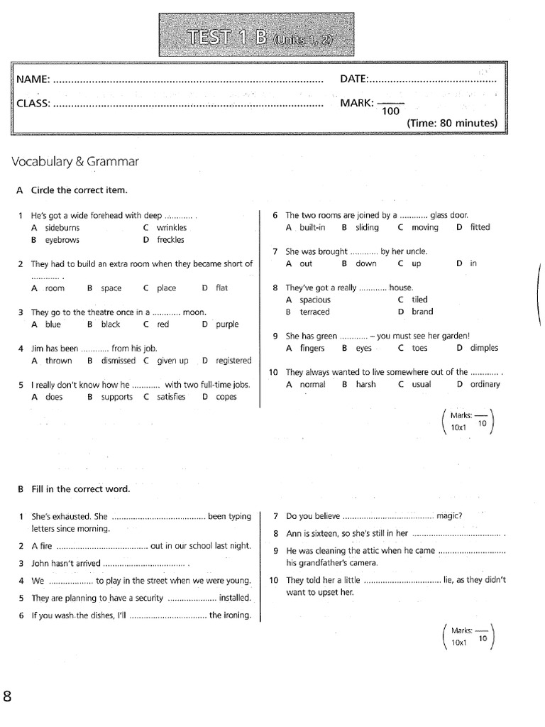 Upstream B2 Unit 1-2 Test | PDF