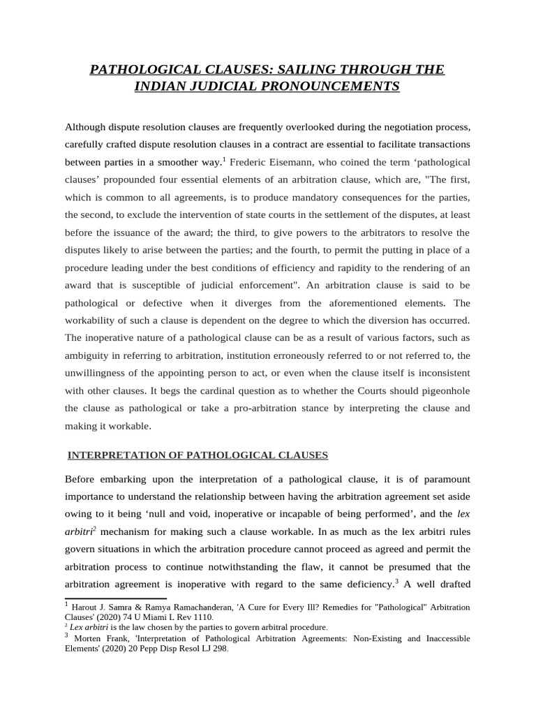 Pathological Clauses: Sailing Through The Indian Judicial Pronouncements | PDF | Arbitration ...