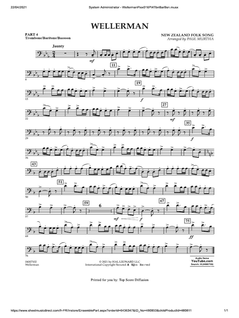 Wellerman (Arr. Paul Murtha) - Pt.4 - Trombone-Bar. B.C.-bsn. | PDF