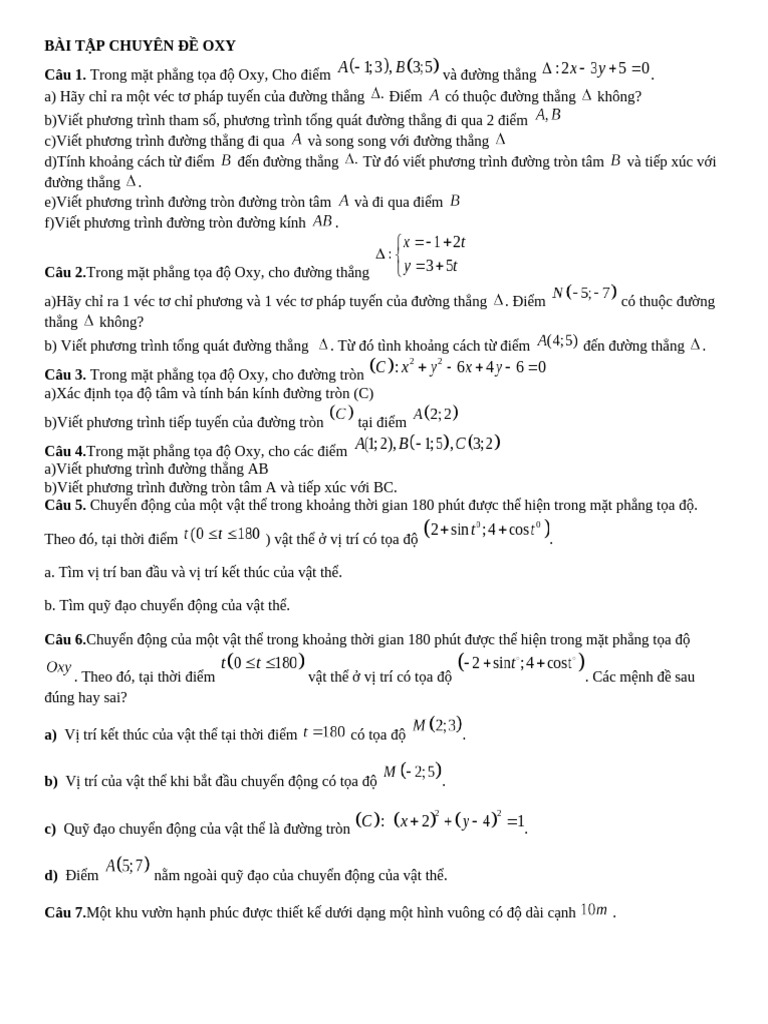 BÀI TẬP CHUYÊN ĐỀ OXY | PDF