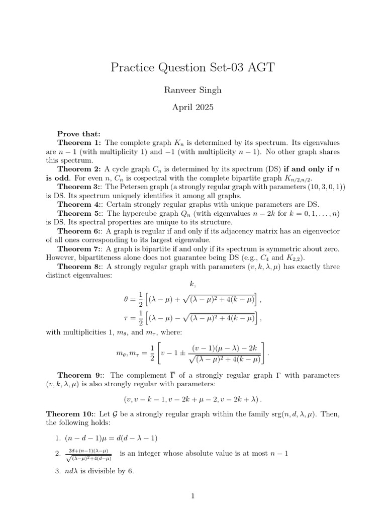 AGT Practice Questions Set 02 | PDF | Eigenvalues And Eigenvectors ...