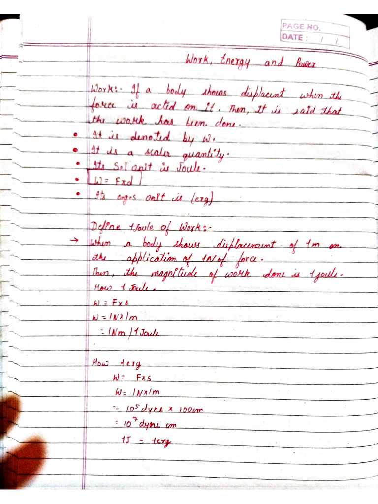 Work and Energy Class 9 Notes | PDF