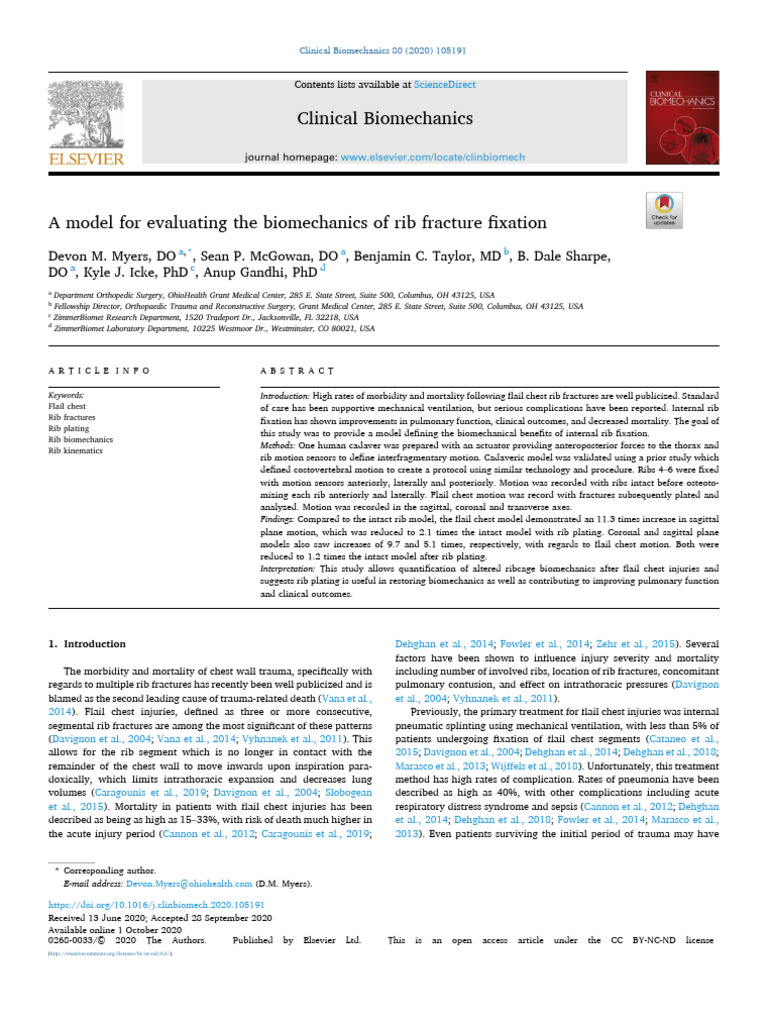 A Model For Evaluating The Biomechanics of Rib Fra | PDF | Thorax ...