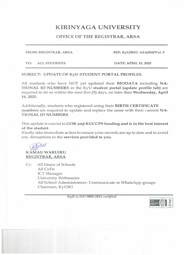 Update of Student Portal Profile | PDF