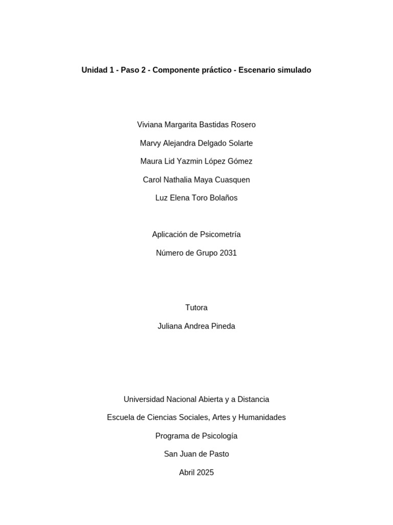 Unidad 1 - Paso 2 - Componente Práctico - Escenario Simulado | PDF ...