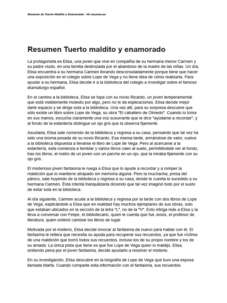 Tuerto Maldito y Enamorado Resumen Miresumen - Es | PDF | Fantasmas