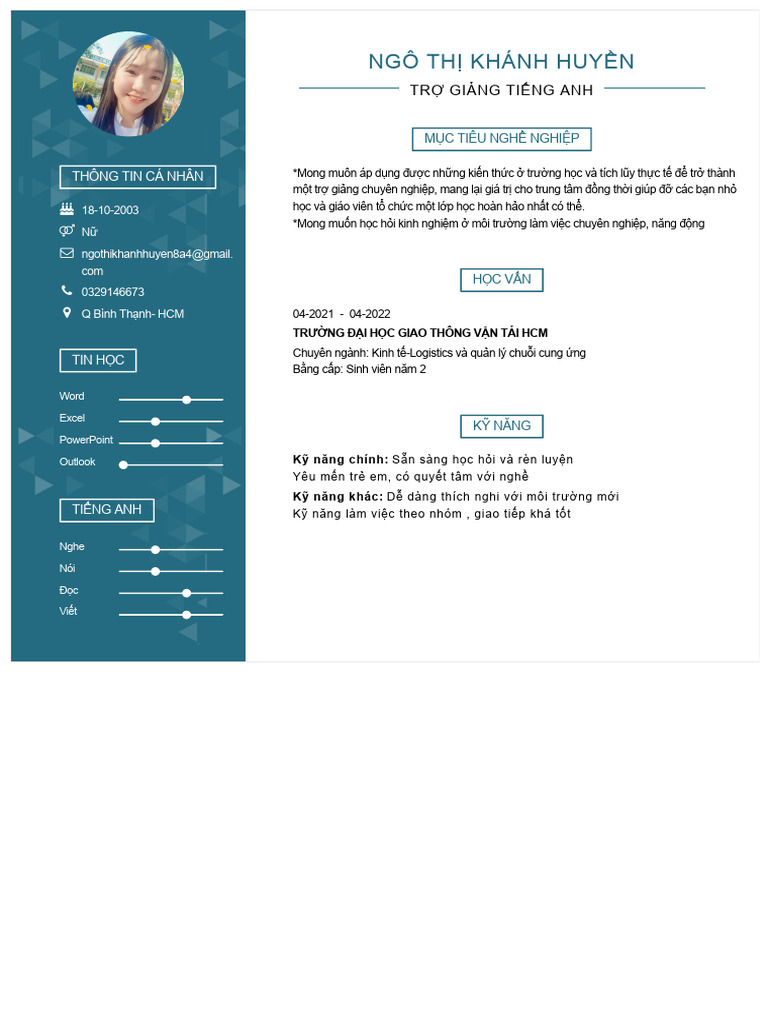 CV Ngô Thị Khánh Huyền | PDF