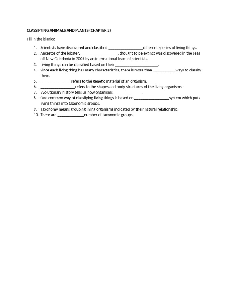 Classifying Animals and Plants | PDF