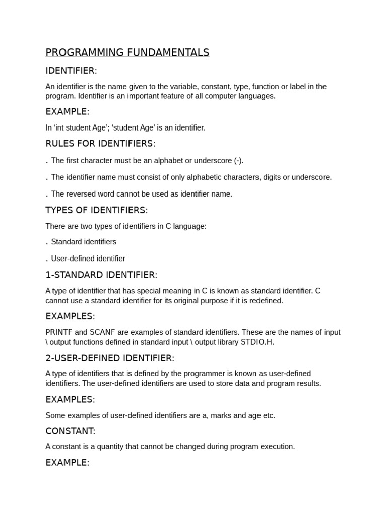 Programming Fundamentals | PDF | Integer (Computer Science) | Data Type