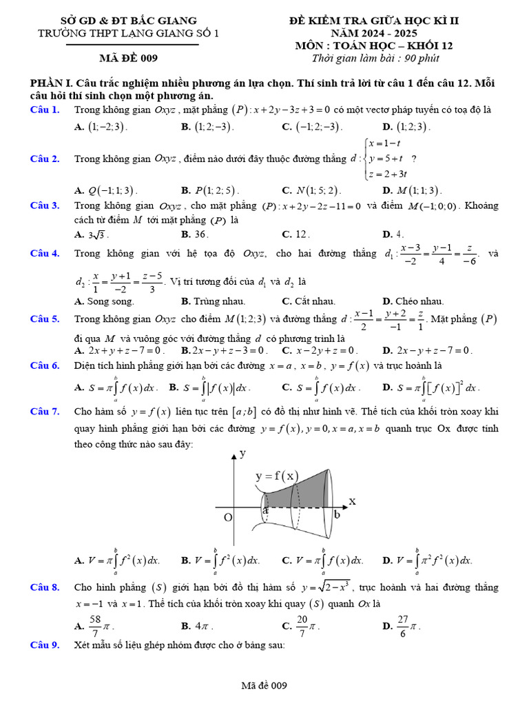de Giua Ki 2 Toan 12 Nam 2024 2025 Truong THPT Lang Giang 1 Bac Giang | PDF
