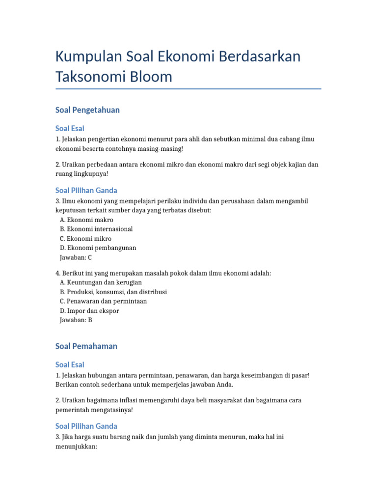 Kumpulan Soal Ekonomi Taksonomi Bloom | PDF