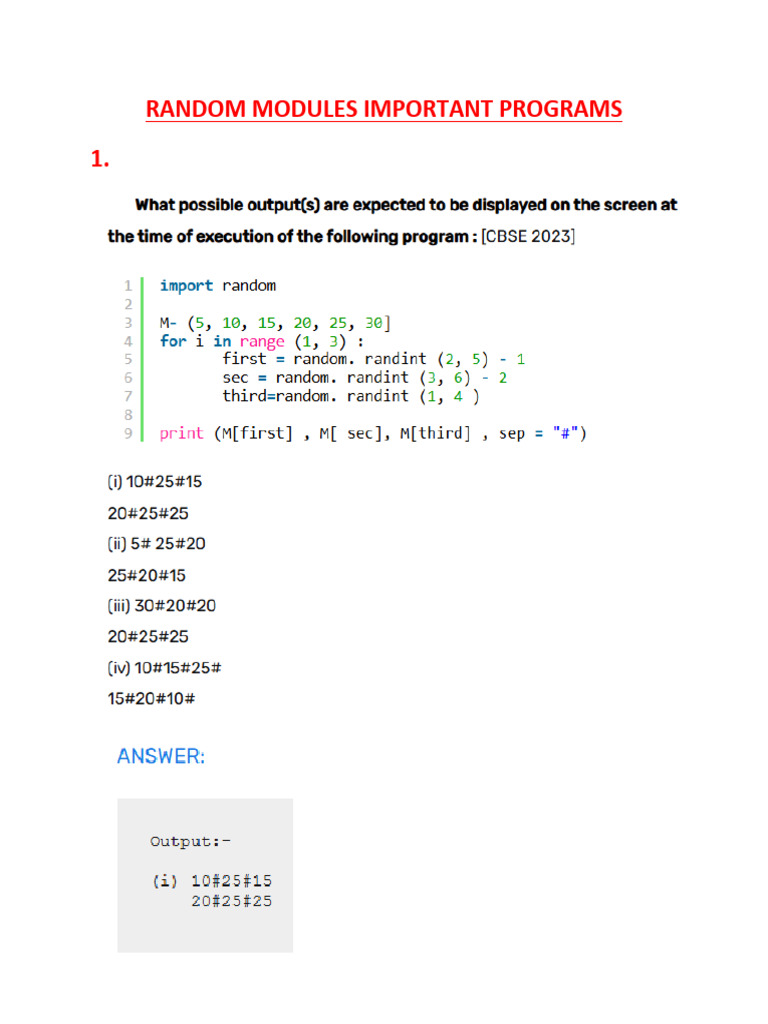 RANDOM MODULES IMPORTANT PROGRAMS | PDF