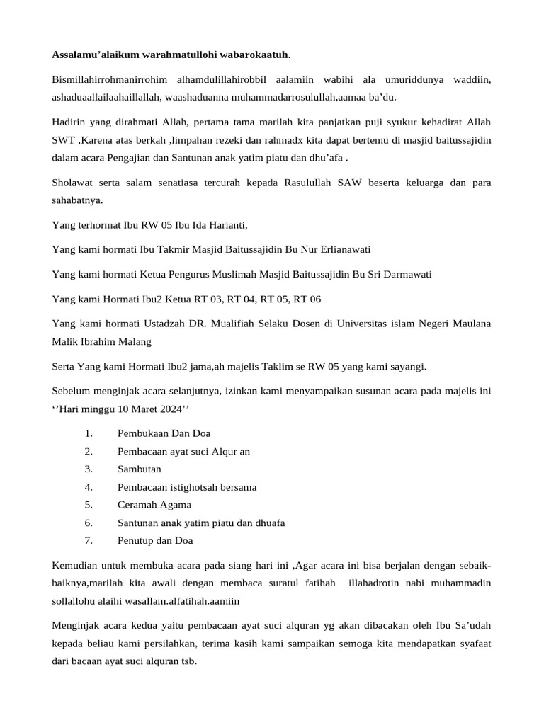 teks Mc Acara santunan dan pengajian | PDF