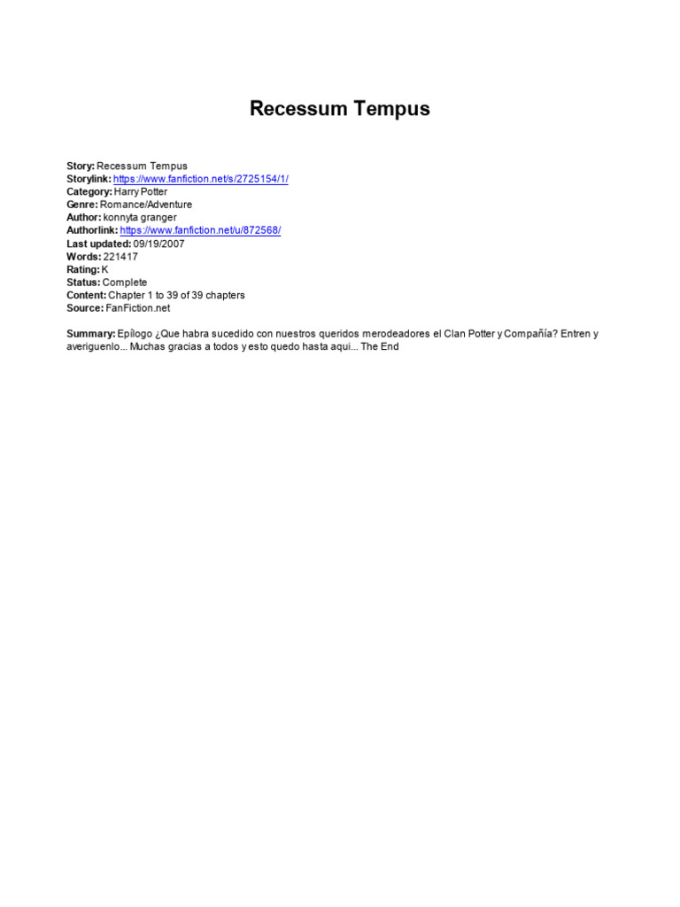 Konnyta Granger - Recessum Tempus | PDF | Harry Potter