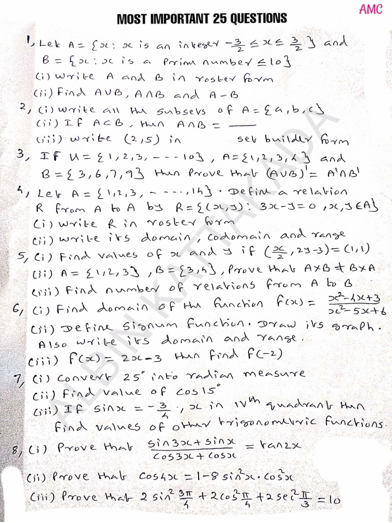 +1 Most Important 25 QNS 2024 | PDF