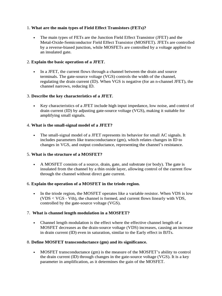 EDC-unit-5 Quation Bank | PDF | Field Effect Transistor | Mosfet
