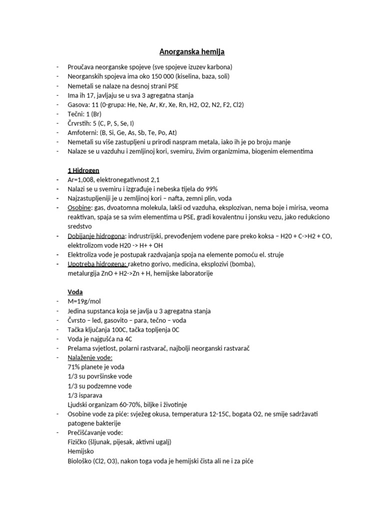 Hemija Neorganska Hemija | PDF