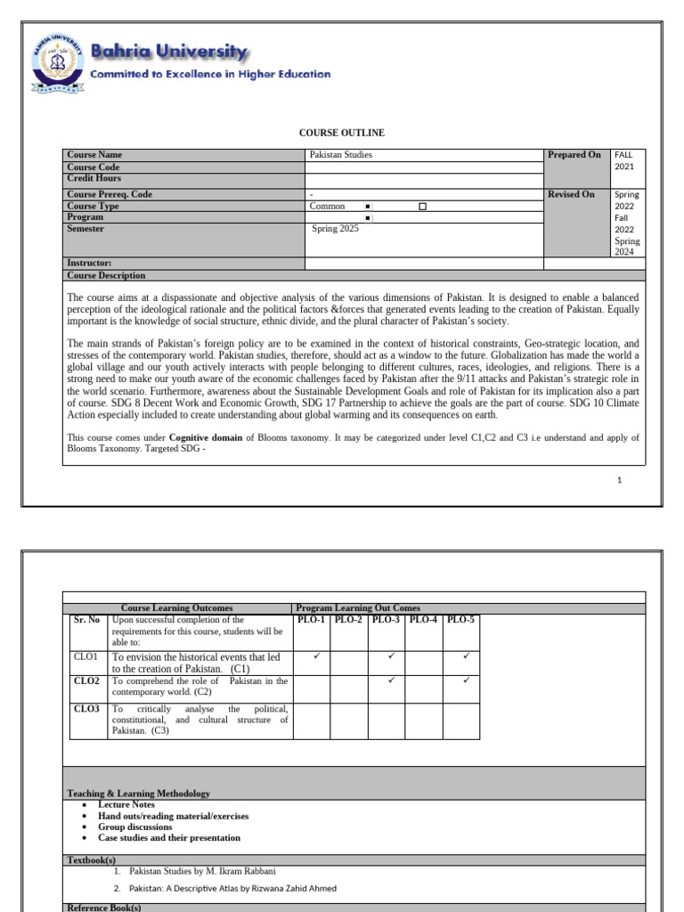 Pakistan Studies Course Outline 2025 | PDF | Two Nation Theory ...