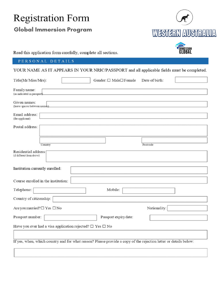 Western Australia - Registration Form - Sep'23 | PDF