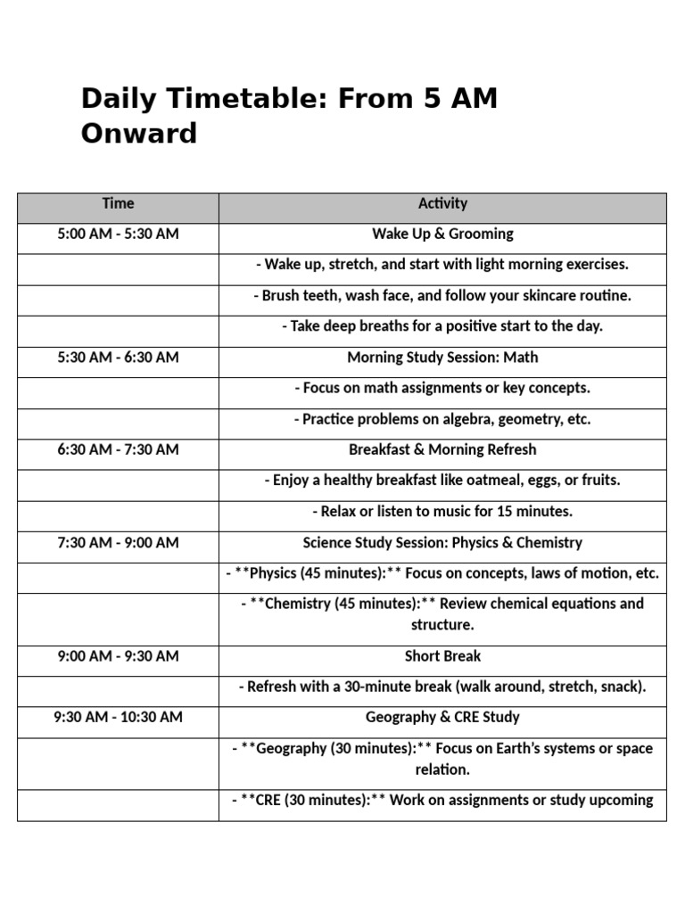 Daily Timetable | PDF