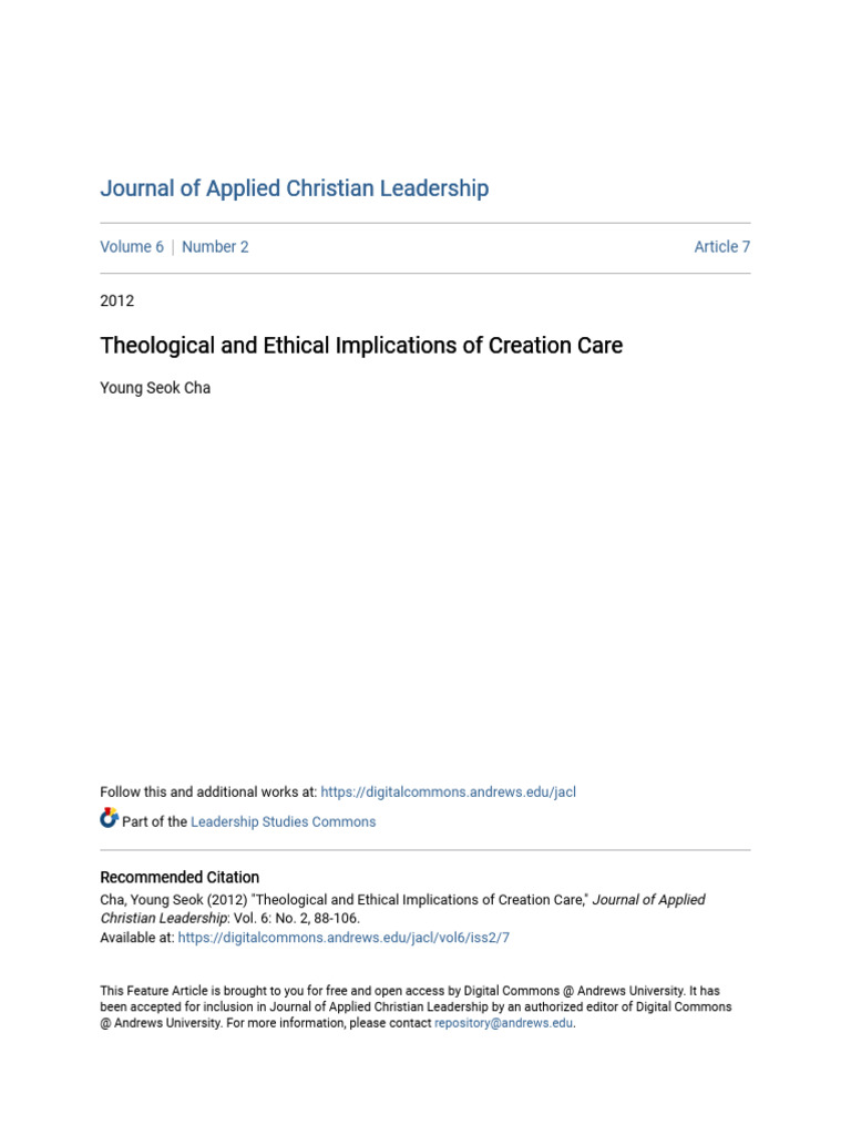 Theological and Ethical Implications of Creation Care | PDF | Genesis Creation Narrative ...