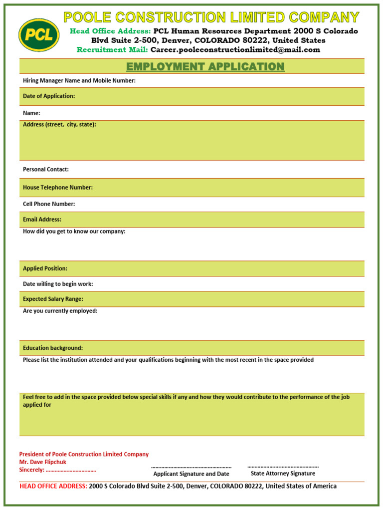 PCL Employment Application Guidelines | PDF
