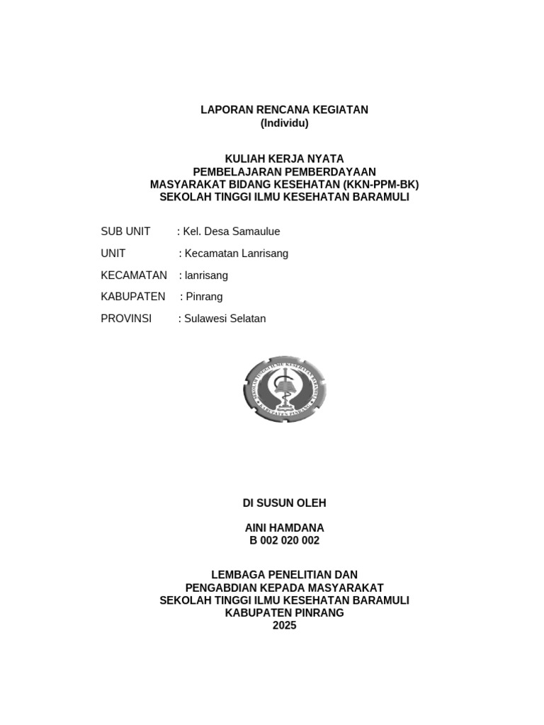 Laporan Rencana Kegiatan KKN | PDF