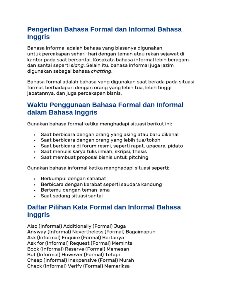 Perbedaan Bahasa Formal dan Informal | PDF
