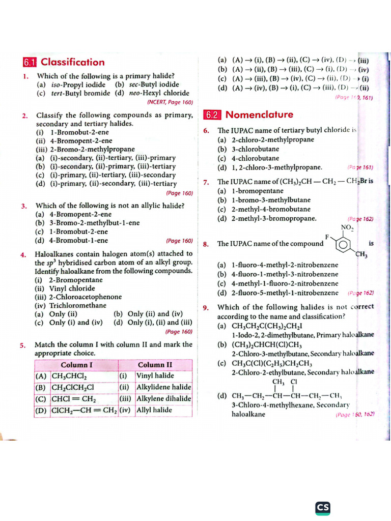 XII Chem Haloalkanes and Haloarenes MCQ 1 | PDF