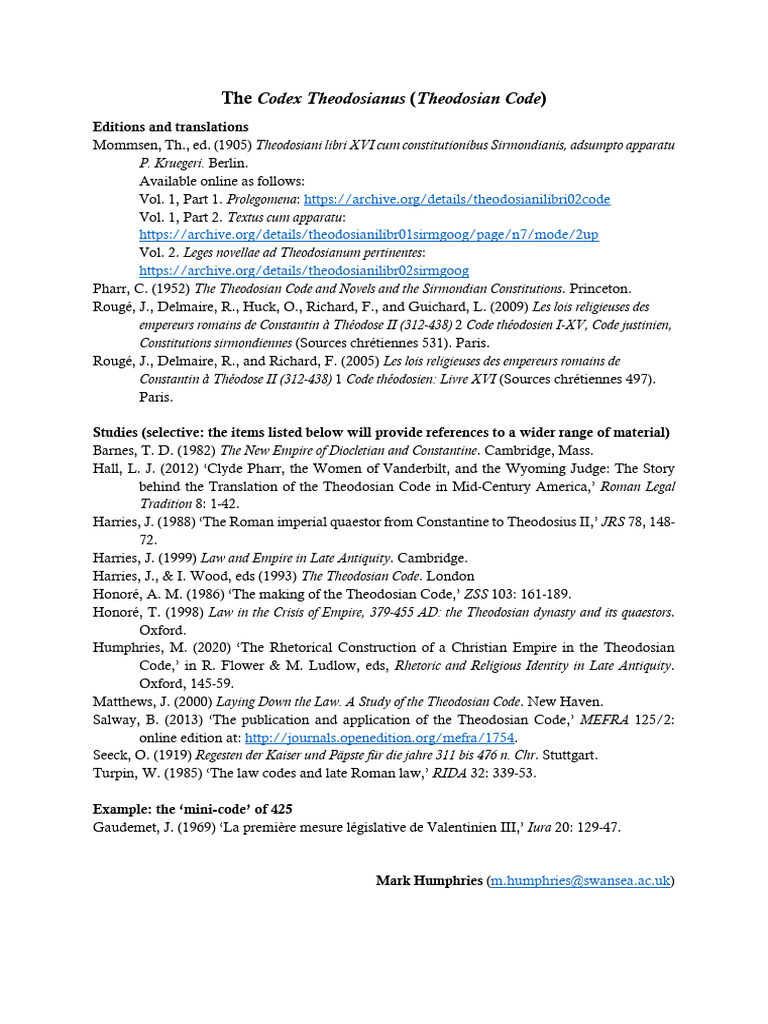 The Codex Theodosianus Theodosian Code | PDF | Roman Emperors | Ancient ...