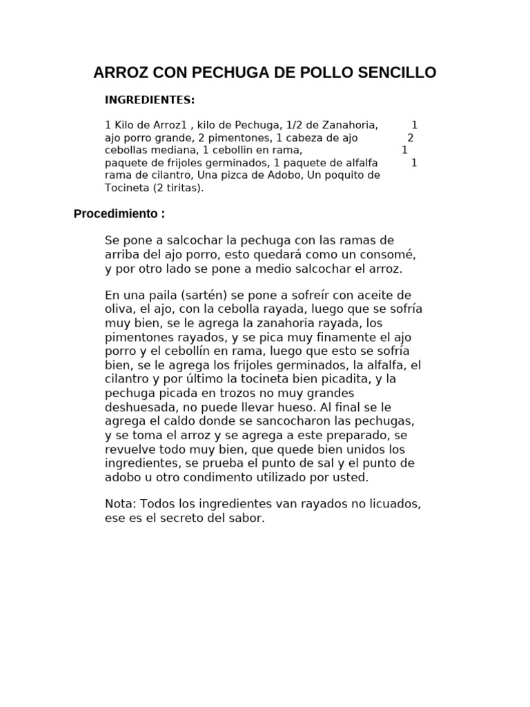 Arroz Con Pechugas de Pollo | PDF