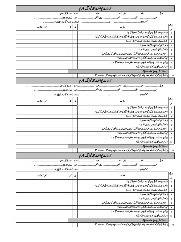Transit Monitoring Checklist Urdu 2022 | PDF