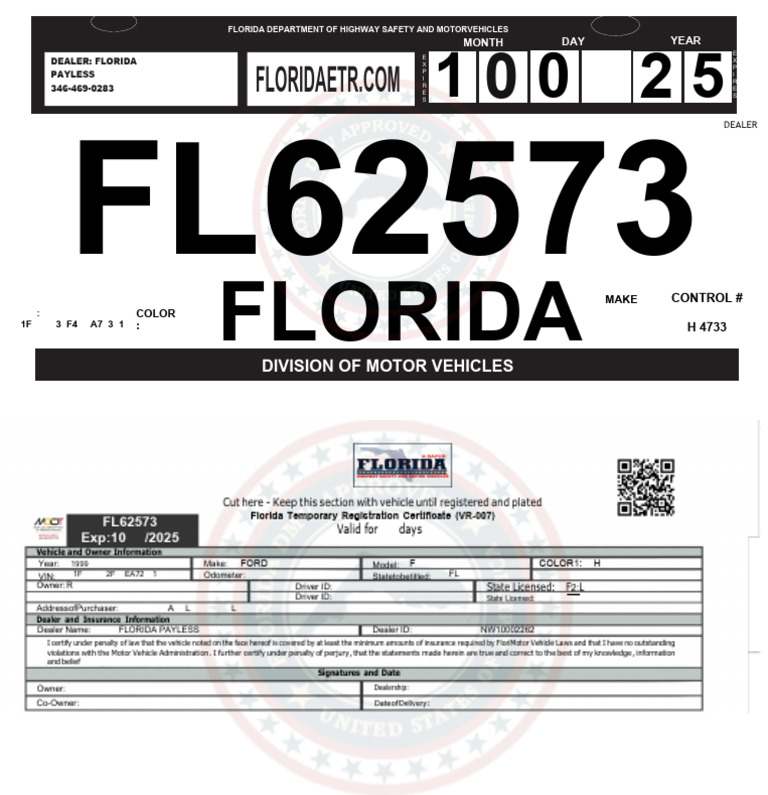 Florida Temporary Vehicle Registration | PDF | Department Of Motor ...