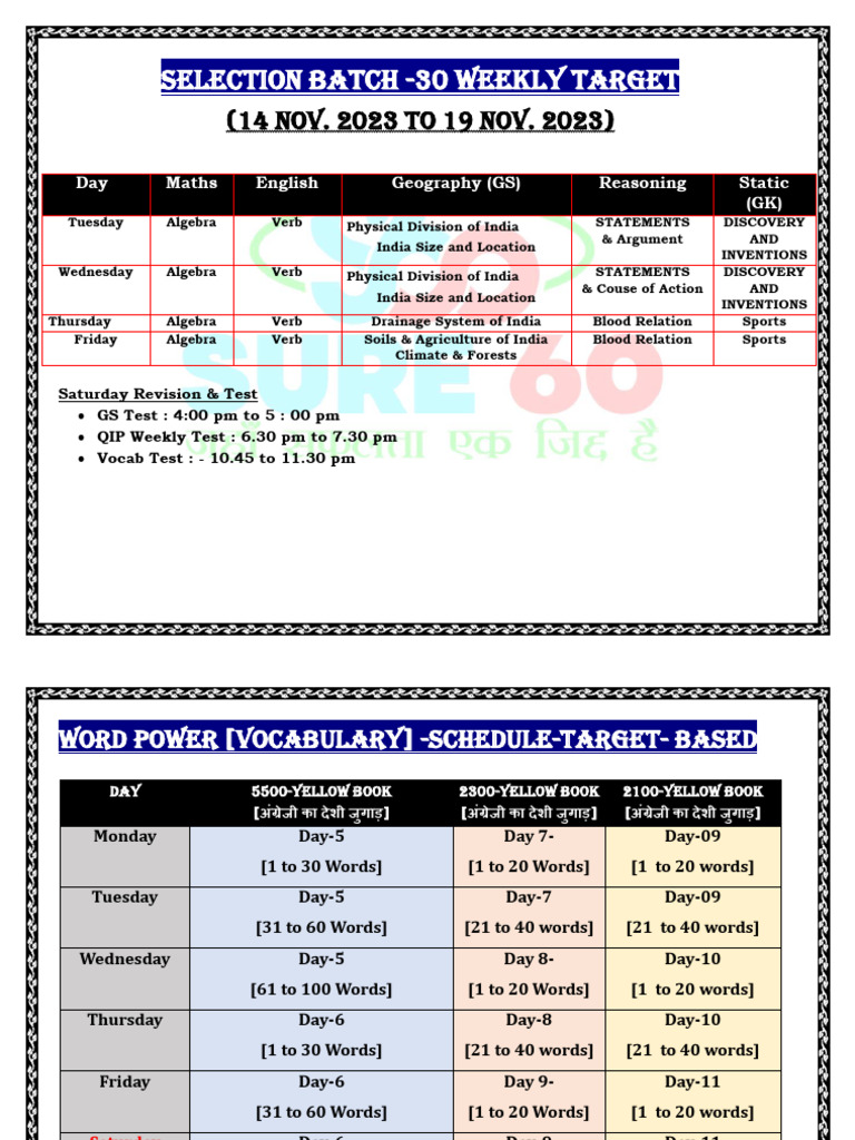 Weekly Study Schedule: Nov 14-19, 2023 | PDF