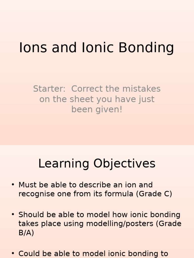 Ions & Ionic Bonding AST Lesson | PDF | Ion | Chemical Bond