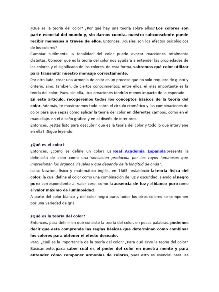 Qué Es La Teoría Del Color | PDF | Color | Matiz