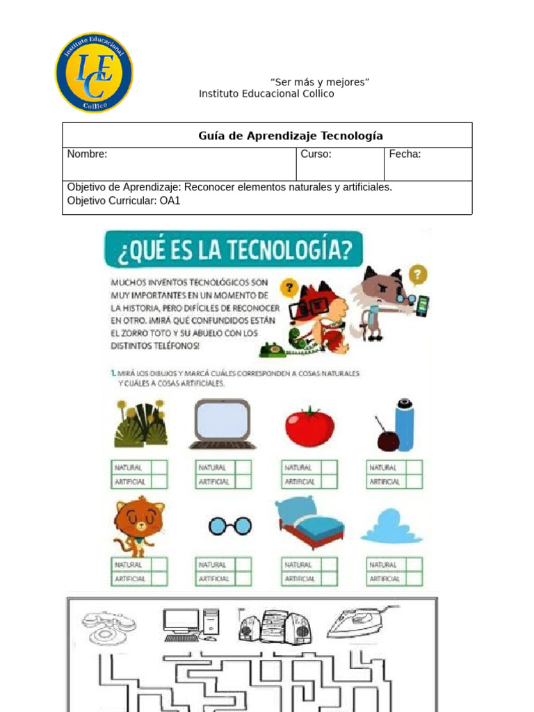 Guía 1ro Objetos Tecnologios | PDF