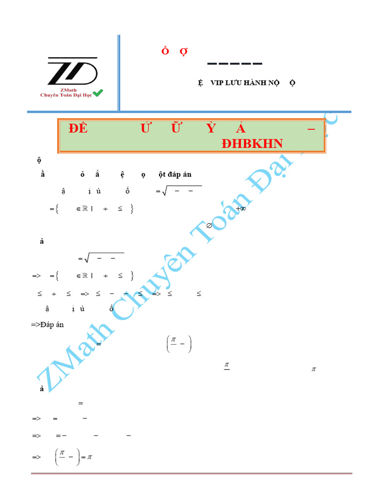 GIẢI ĐỀ THI THỬ GIẢI TÍCH II GIỮA KỲ ĐỀ 1 -NN2 - ĐHBKHN | PDF