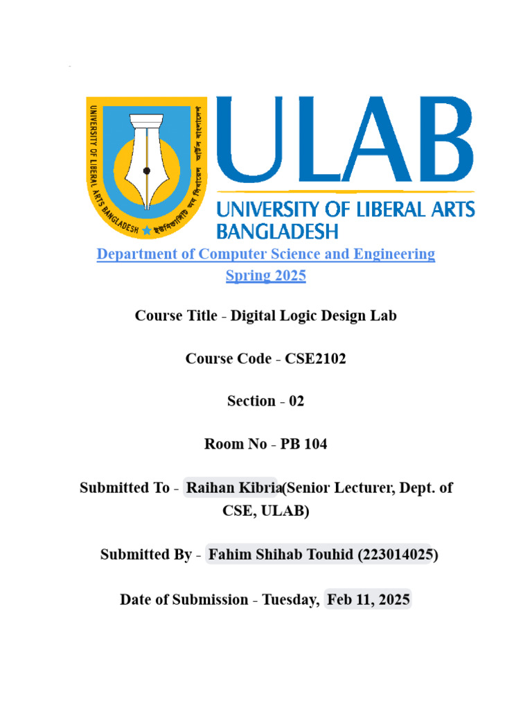 DLD (SP25) LabReport1 223014025 | PDF | Computing | Computer Engineering