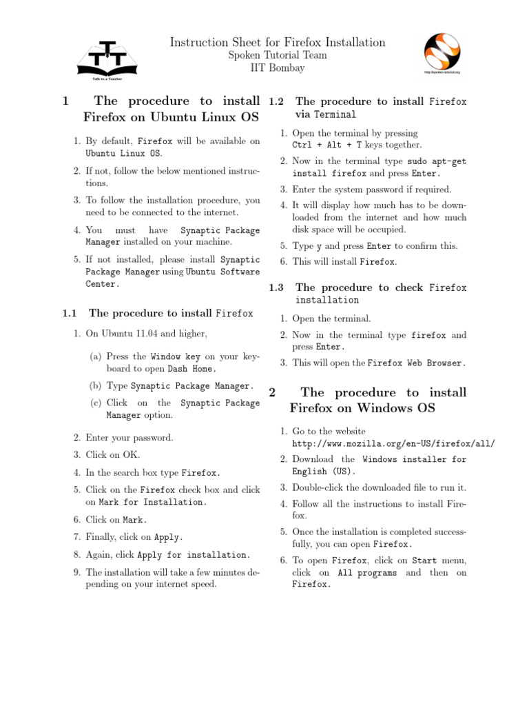 Firefox Installation Guide for Linux and Windows | PDF | Software ...
