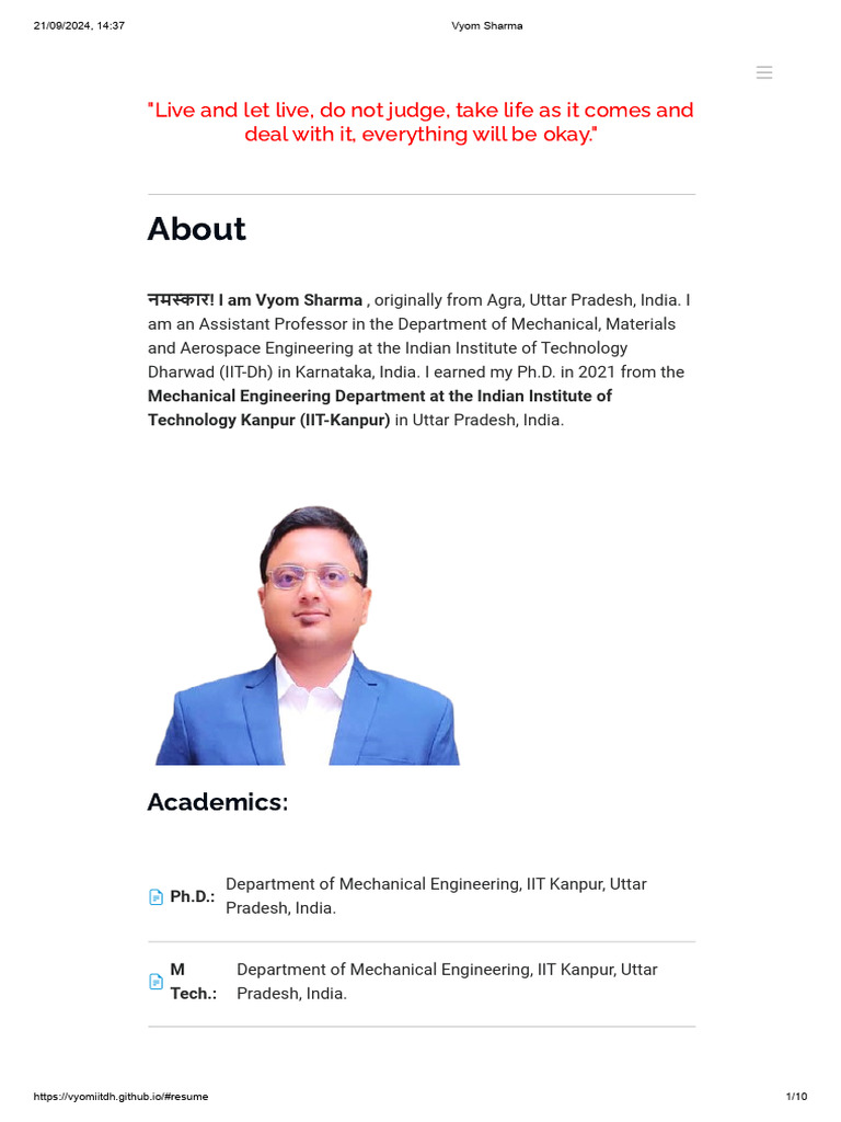 Vyom Sharma: IIT Dharwad Profile | PDF | Electrochemistry | Materials