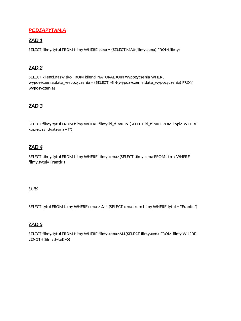 Temat Czwarty (Bazy Danych) | PDF