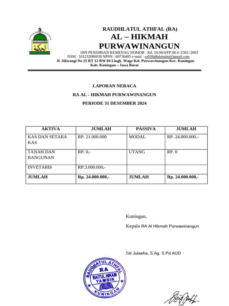 Contoh Neraca Pajak RA | PDF