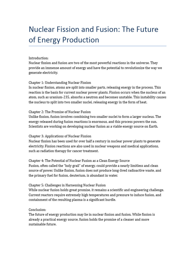 Nuclear Fission and Fusion The Future of Energy Production | PDF